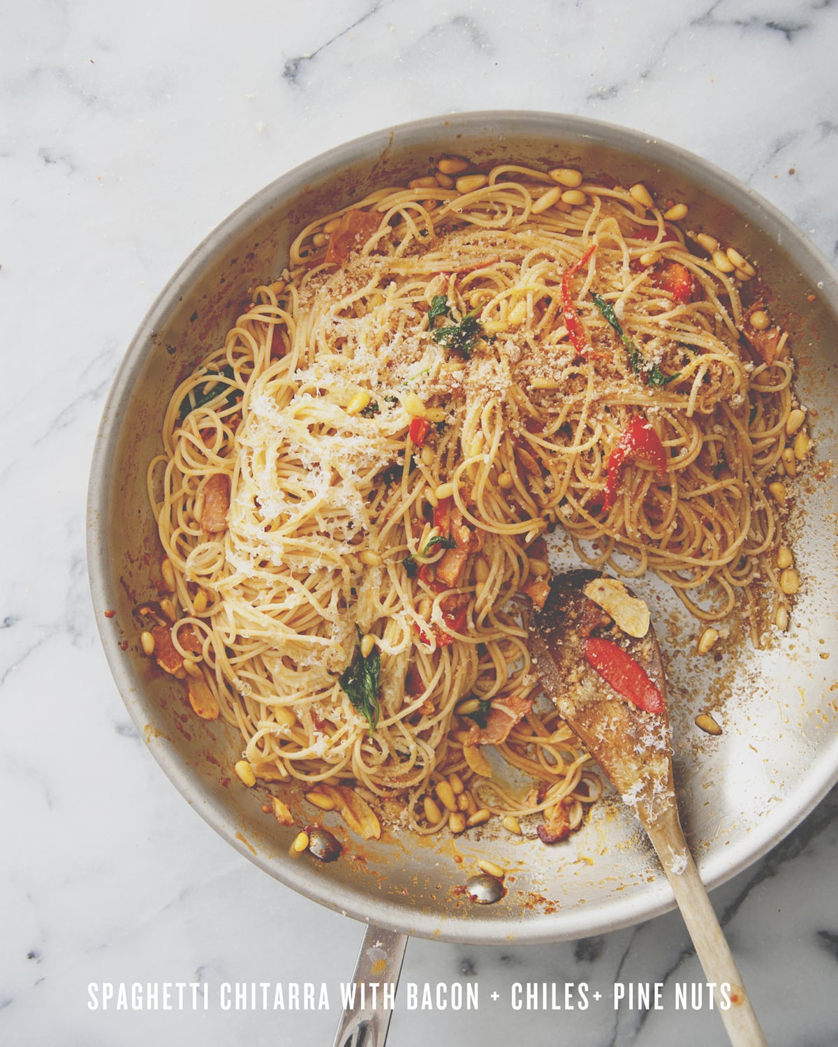 Spaghetti With Bacon, Tomatoes, Chiles, and Pine Nuts | POPSUGAR Food